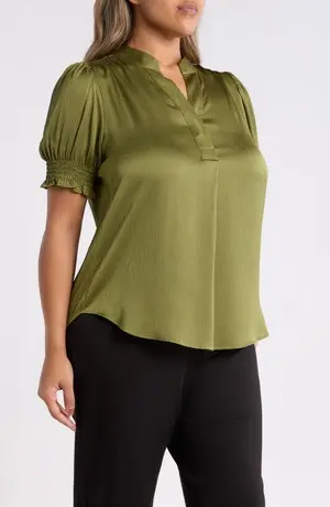Anne Klein Crinkled Satin Top - Bay Leaf
