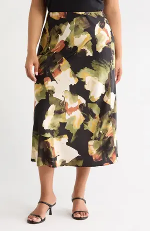 Anne Klein Print Flare Maxi Skirt - Bay Leaf Multi