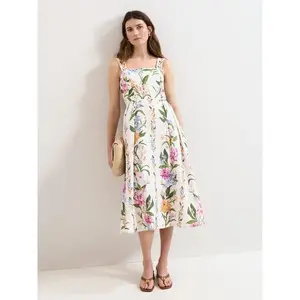 PHASE EIGHT Lucia Linen Blend Square Neck Midi Dress