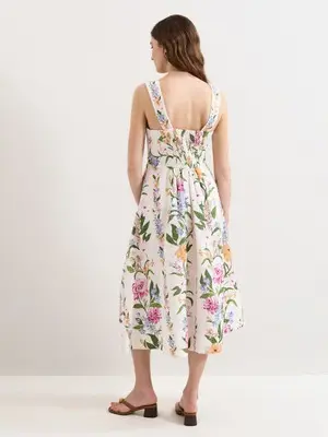 PHASE EIGHT Lucia Linen Blend Square Neck Midi Dress With Floral Print