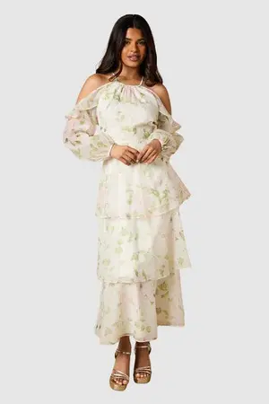 OASIS Petite Organza Cold Shoulder Midi Dress