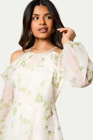 OASIS Petite Organza Cold Shoulder Midi Dress