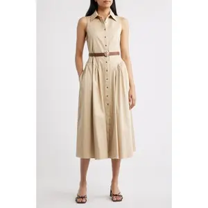 Anne Klein Sleeveless Midi Shirtdress - Safari