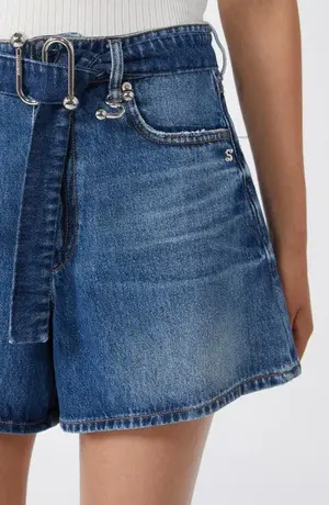 Sportmax Fiesta High Waist Belted Denim Shorts - Midnight Blue