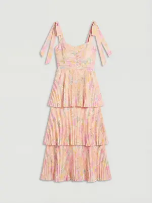 OASIS Pleated Tie Shoulder Midi Dress - Multi
