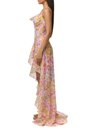 Naked Wardrobe Floral Chiffon Halter High-low Dress