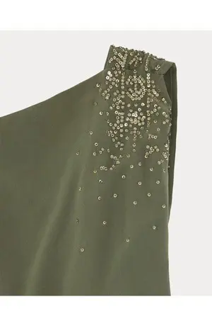 FORTELA Silk Crepe Dress With Golden Bead Embroidery