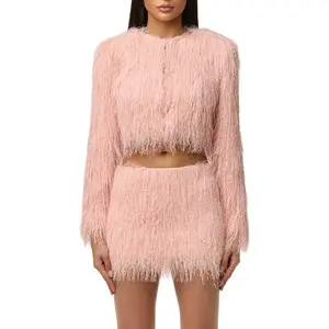 Naked Wardrobe Fringe Crop Jacket - Peach