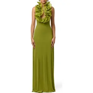 Naked Wardrobe Ruffle Plunge Halter Maxi Dress - Mojito