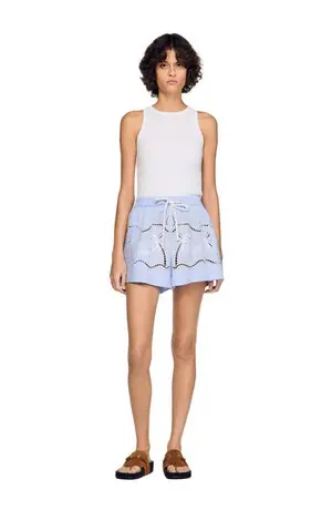 Sandro Embroidered Cotton Shorts - Sky Blue