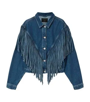 ALLSAINTS Marlene Fringed Denim Jacket - Blue