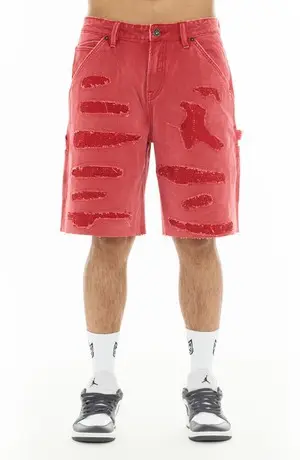CULT OF INDIVIDUALITY Grunge Carpenter Denim Shorts - Red Canvas