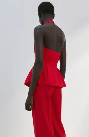 Mango Pleated Halter Peplum Top