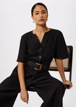 Whistles Fiona Linen Button-front Jumpsuit - Black