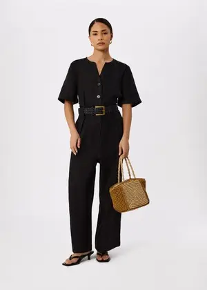 Whistles Fiona Linen Button-front Jumpsuit - Black