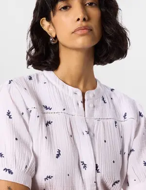 Whistles Embroidered Cotton Frill Top
