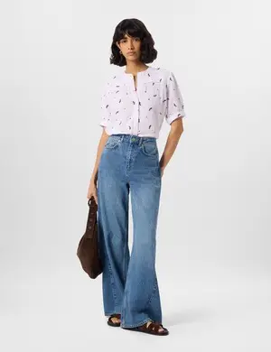 Whistles Embroidered Cotton Frill Top - Ivory/multi