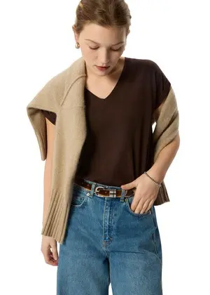 Whistles Willa V-neck Cap Sleeve Top - Chocolate