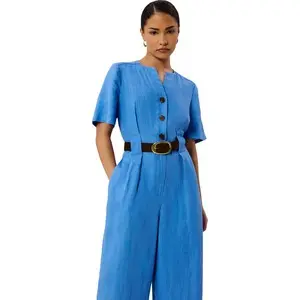 Whistles Linen V-neck Jumpsuit - Blue