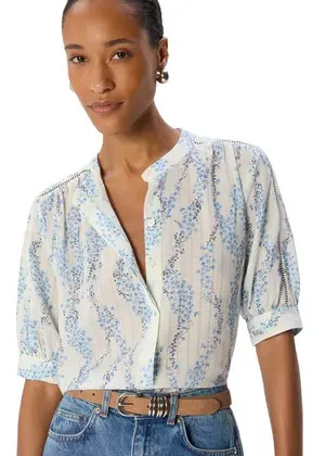 Whistles Ditsy Stem Textured Shirt - Blue/multi