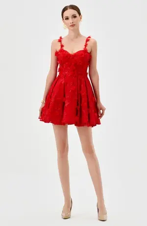 BARIANO Penni 3d Floral Mini Dress With Sweetheart Neckline