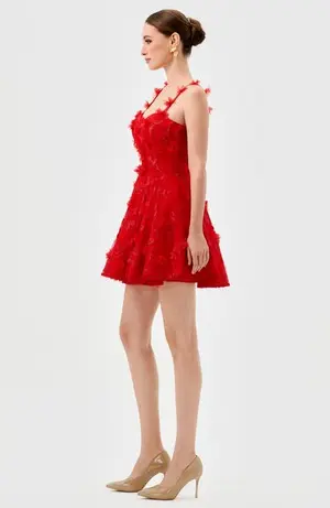 BARIANO Penni 3d Floral Mini Dress With Sweetheart Neckline