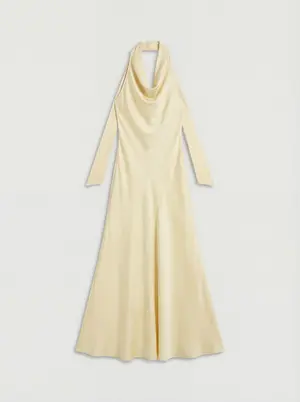 OASIS Cowl Halterneck Satin Maxi Dress - Lemon