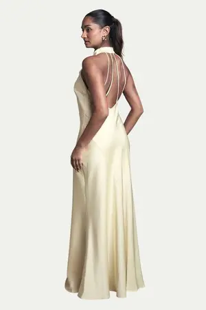 OASIS Cowl Halterneck Satin Maxi Dress - Lemon