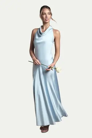 OASIS Cowl Halterneck Satin Maxi Dress - Light Blue