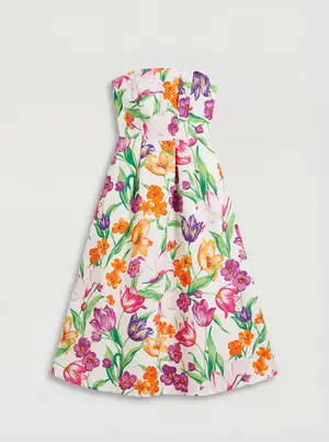 OASIS Floral Twill Strapless Midi Dress