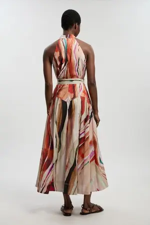 Karen Millen Marble Print Halterneck Shirt Dress