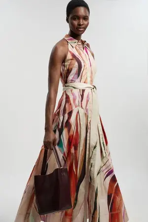 Karen Millen Marble Print Halterneck Shirt Dress