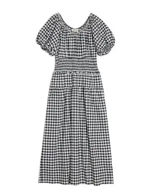 ALBARAY Gingham Blouson Sleeve Midi Dress