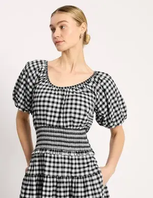 ALBARAY Gingham Blouson Sleeve Midi Dress