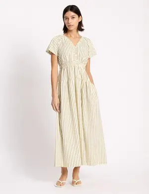 ALBARAY Stripe V-neck Maxi Dress - Neutral