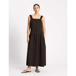 ALBARAY Tencel Summer Square Neck Maxi Dress - Chocolate