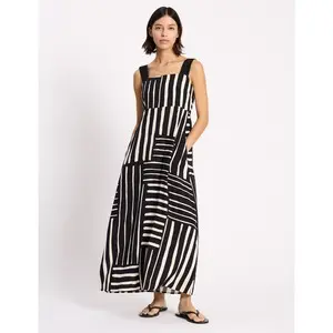 ALBARAY Patchwork Stripe Wide Strap Sundress