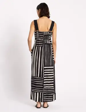 ALBARAY Patchwork Stripe Wide Strap Sundress