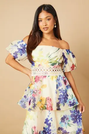 OASIS Petite Floral Bardot Midi Dress