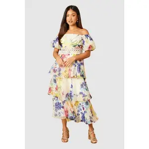 OASIS Petite Floral Bardot Midi Dress - Multi
