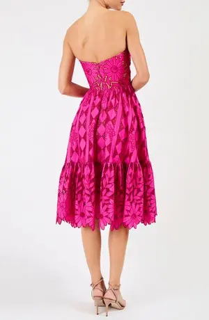 HELSI Helsicandace Floral Cutwork Detail Strapless Cocktail Dress - Fuchsia