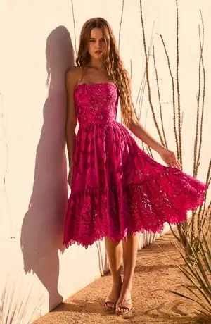 HELSI Helsicandace Floral Cutwork Detail Strapless Cocktail Dress - Fuchsia