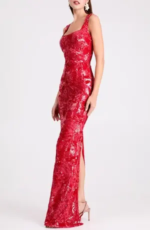 HELSI Iris Floral Sequin Gown - Strawberry