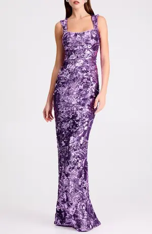 HELSI Iris Floral Sequin Gown - Violet