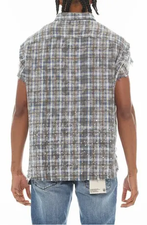 CULT OF INDIVIDUALITY Plaid Short Sleeve Cotton Button-up Shirt