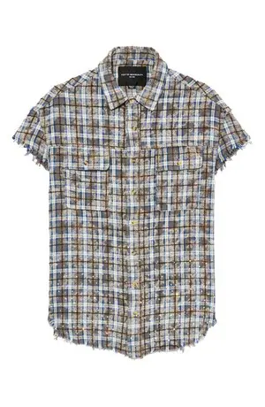 CULT OF INDIVIDUALITY Plaid Short Sleeve Cotton Button-up Shirt