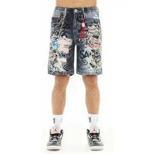 CULT OF INDIVIDUALITY Graffiti Distressed Denim Shorts - Digital