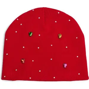 Mnml Embellished Cotton Beanie - Red