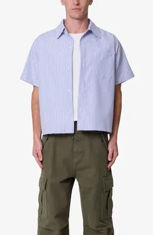 Mnml Stripe Poplin Short Sleeve Button-up Shirt - Blue
