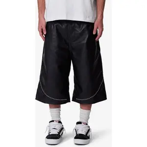 Mnml Ultra Baggy Studded Faux Leather Shorts - Black